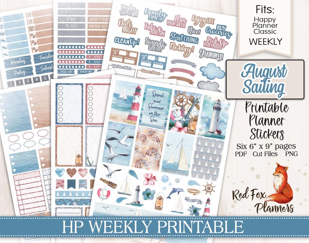 August Sailing Happy Planner (HP) Weekly Printable Planner Stickers ...