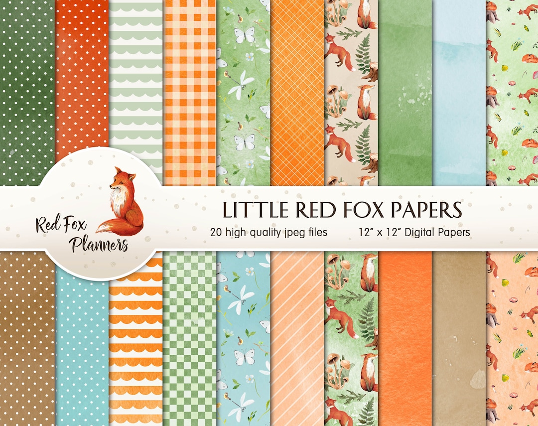 LITTLE RED FOX Digital Paper Pack, 20 Quantity, Nature, Natural ...