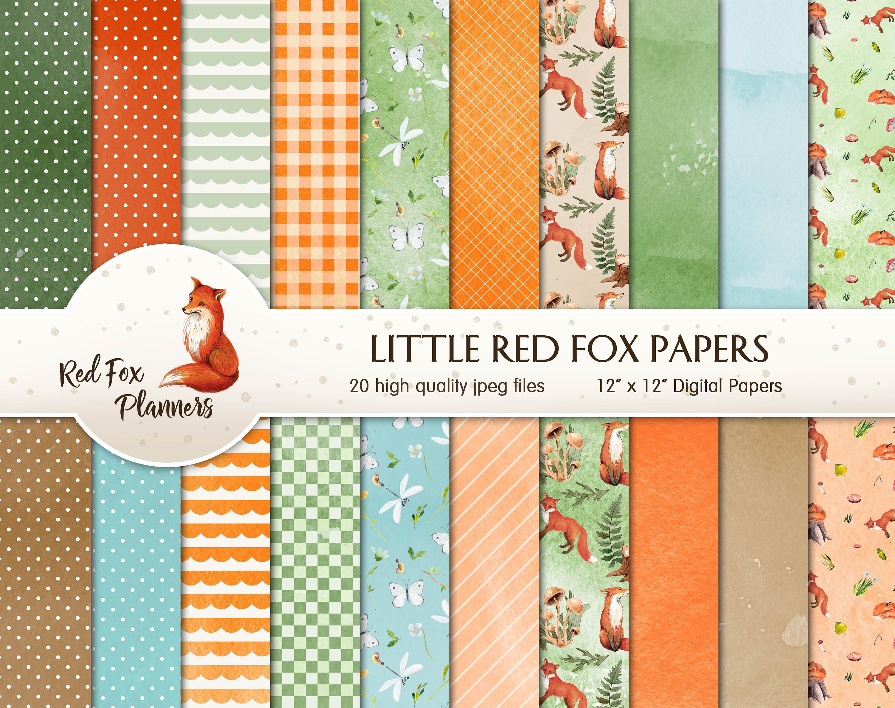 LITTLE RED FOX Digital Paper Pack, 20 Quantity, Nature, Natural ...