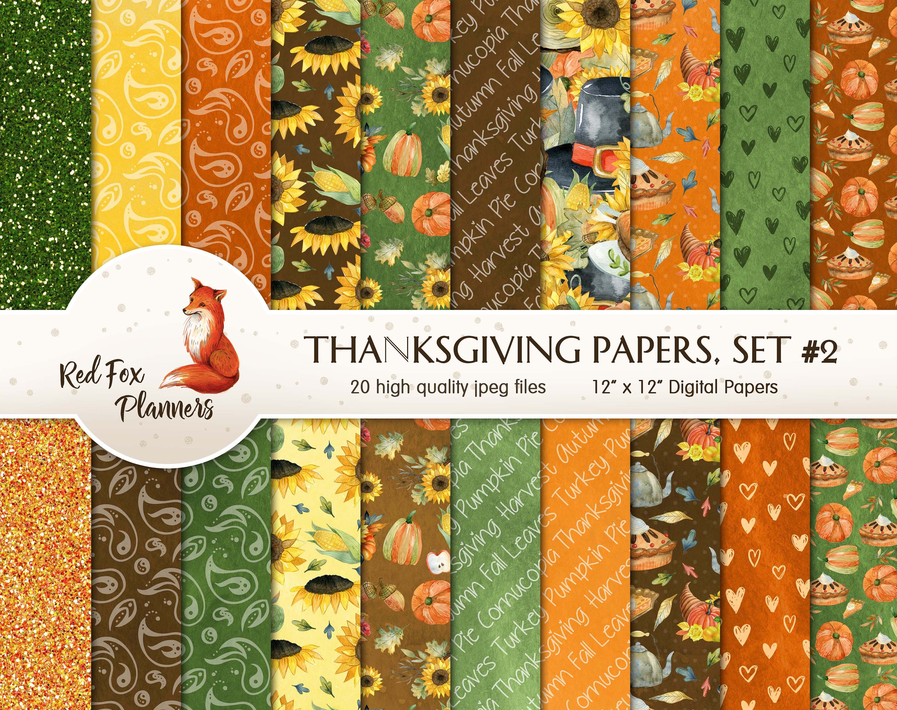 THANKSGIVING Set #2 Digital Paper Pack, 20 Quantity, Fall, Autumn ...