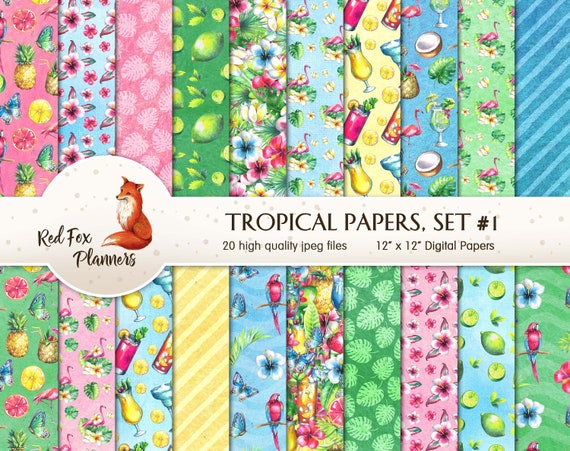 TROPICAL Set 1 Digital Paper Pack 20 Quantity Summer Beach - Etsy