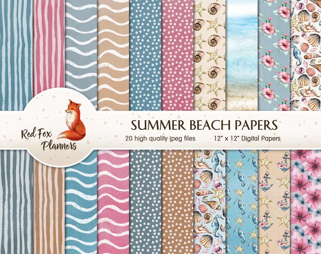 SUMMER BEACH Digital Paper Pack, 20 Quantity, Nautical, Ocean, Sand ...