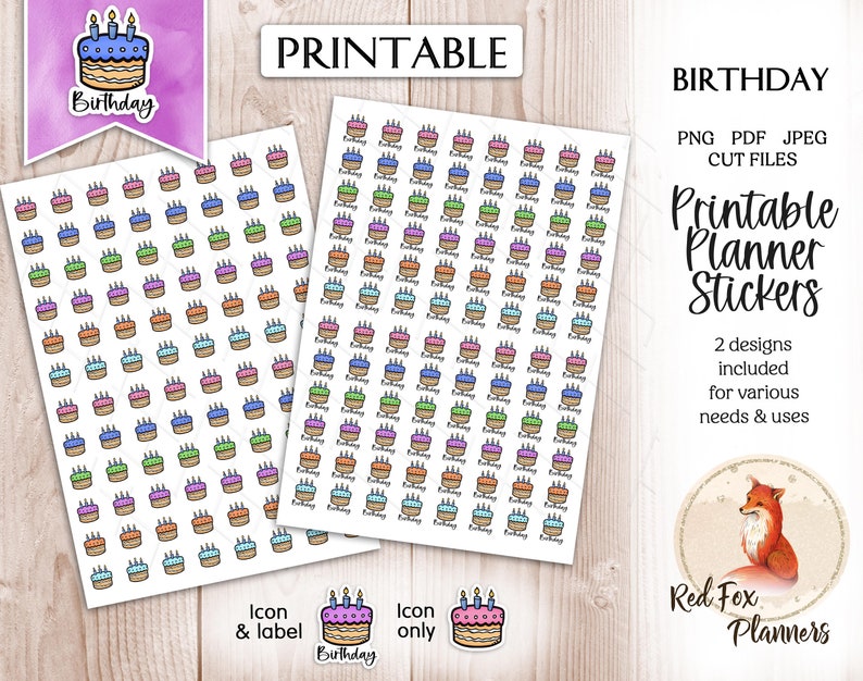 BIRTHDAY Functional Digital Printable Stickers, Instant Download ...