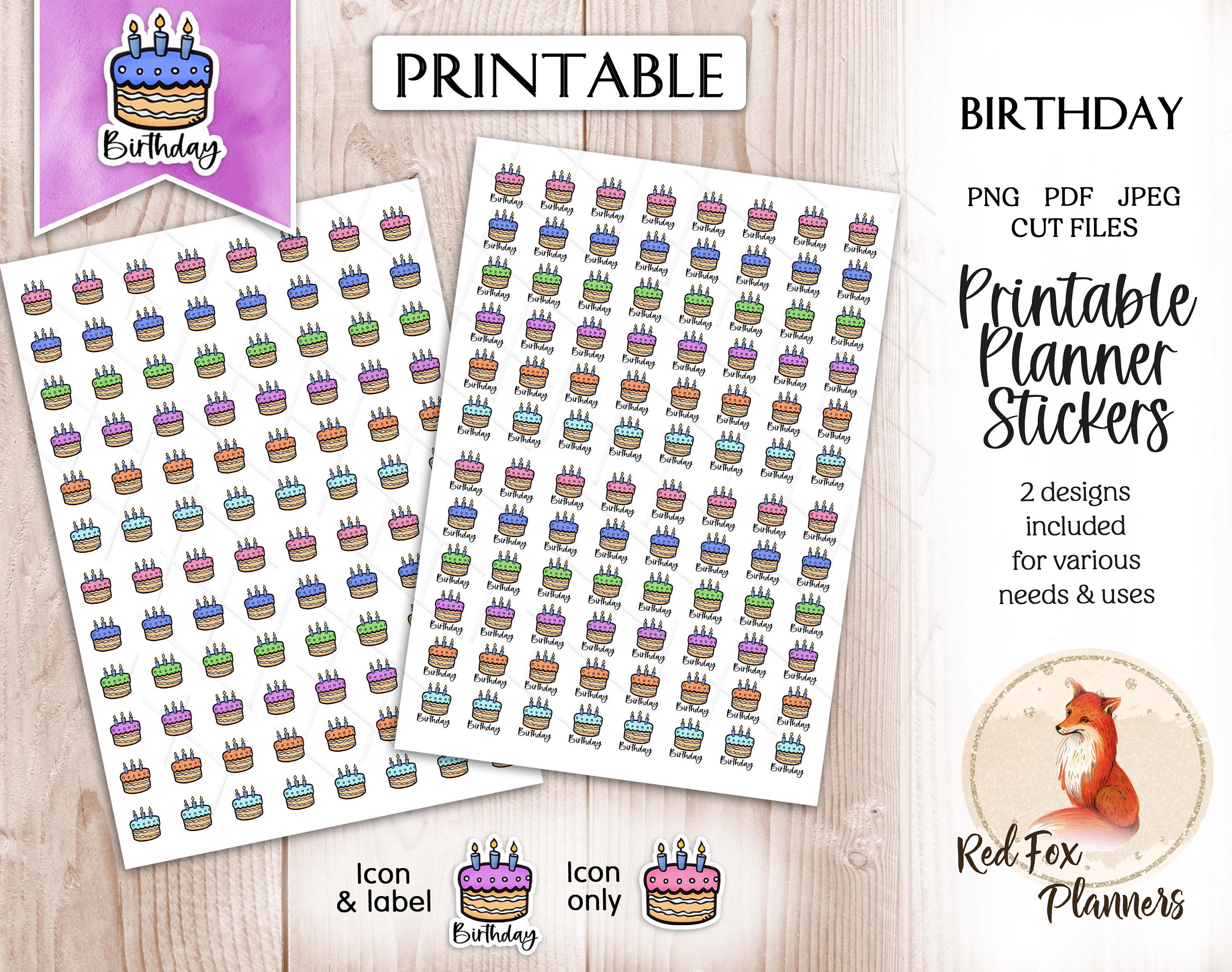 BIRTHDAY Functional Digital Printable Stickers, Instant Download ...