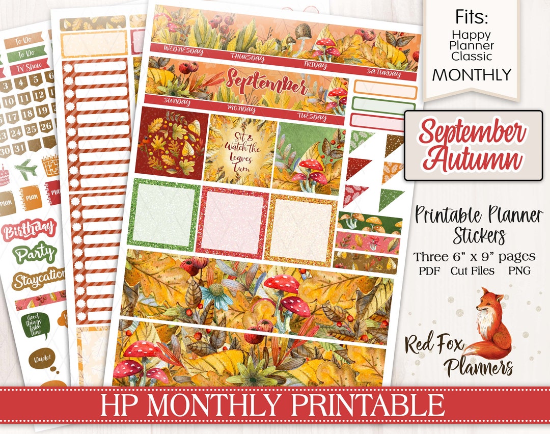 September Autumn Happy Planner (HP) Monthly Printable Planner Stickers ...