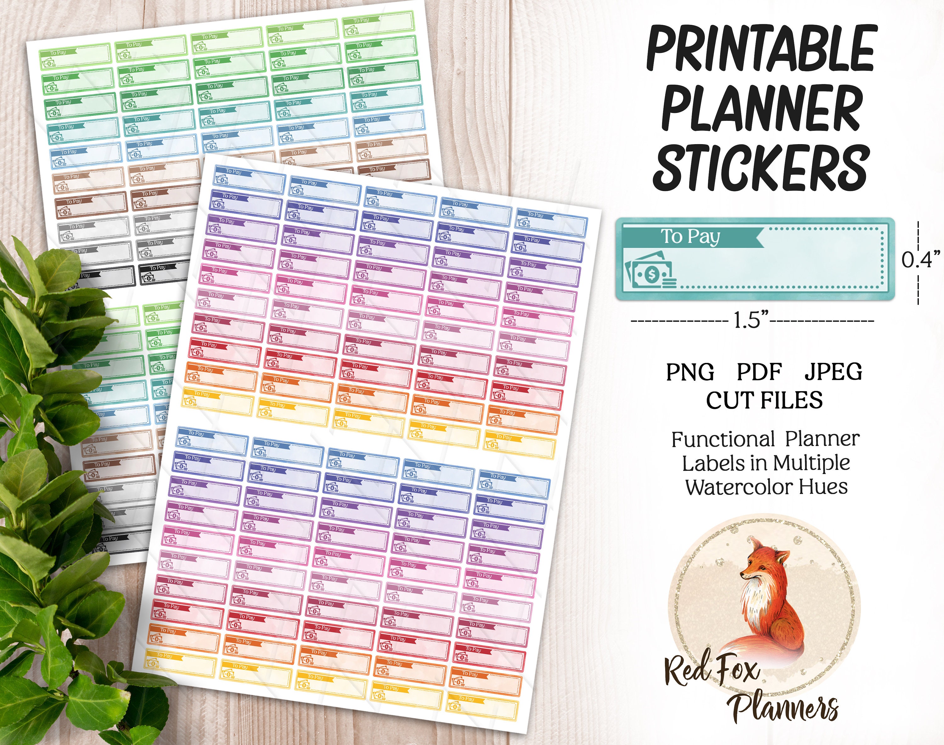 TO PAY Planner Stickers, 1.5" X .4", Printable Labels, Digital Instant ...