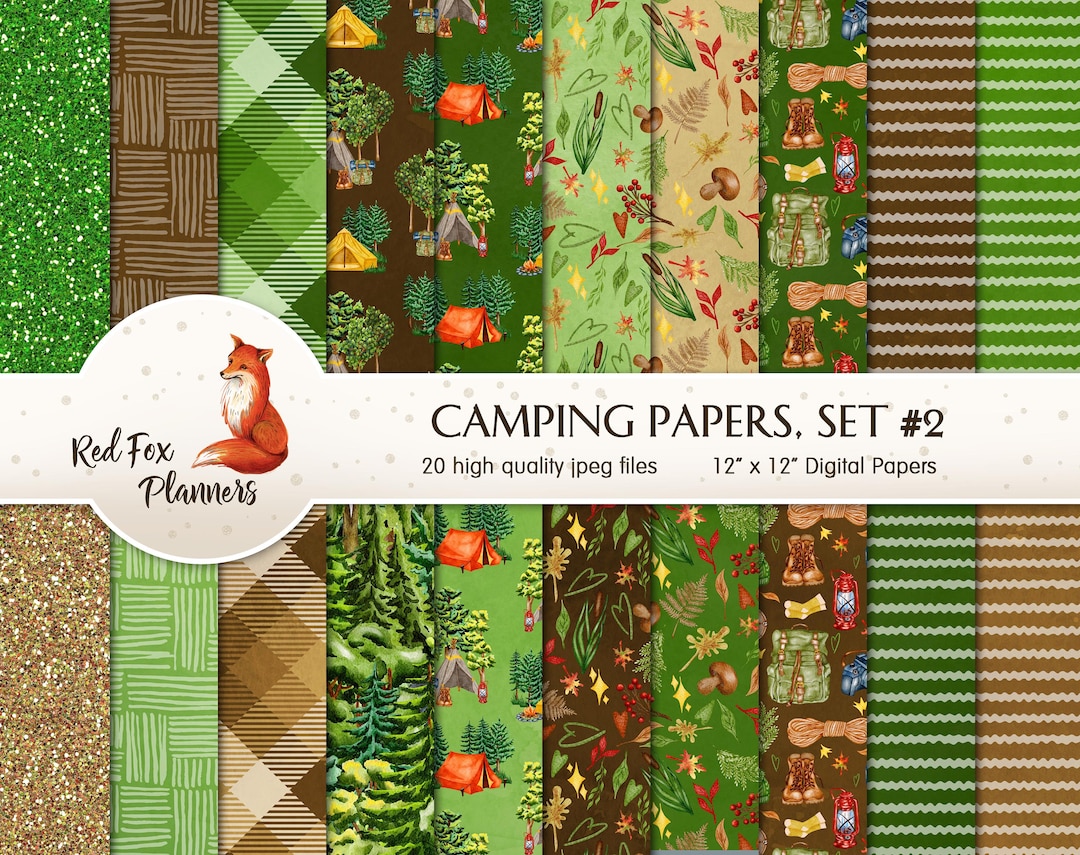 CAMPING Set #2 Digital Paper Pack, 20 Quantity, Outdoors, Woodland ...