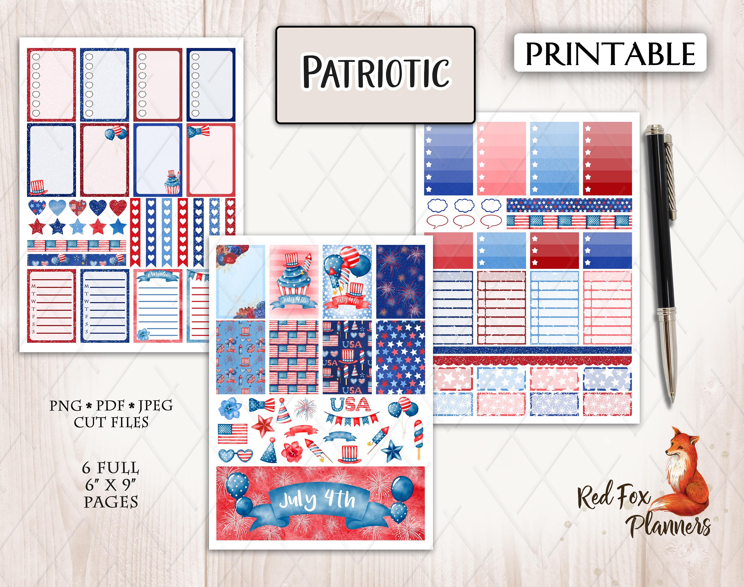 PATRIOTIC Happy Planner Classic (HP) Printable Weekly Planner Stickers ...