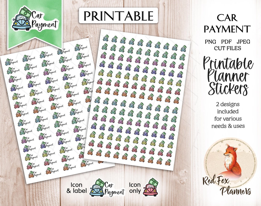 CAR PAYMENT Functional Digital Printable Stickers, Instant Download ...