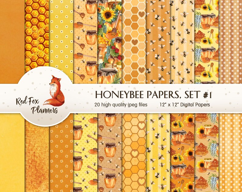 HONEYBEE Set #1 Digital Paper Pack, 20 Quantity, Bees, Bumblebees ...