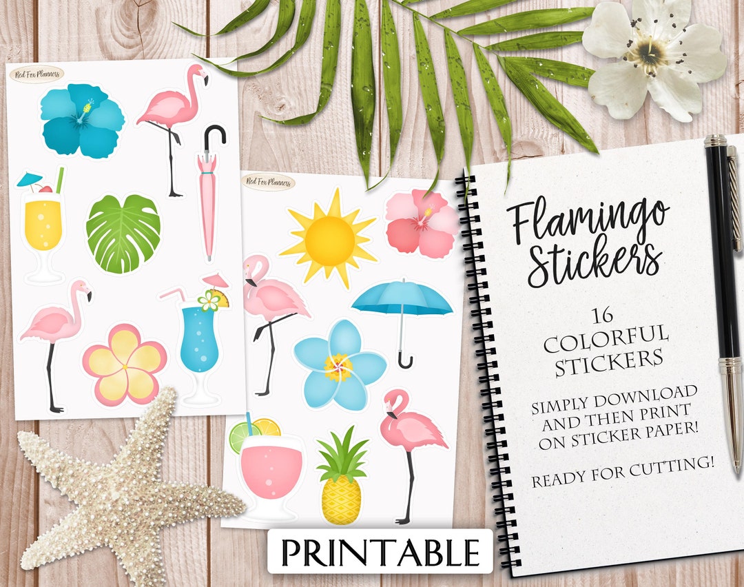 FLAMINGO Stickers 16 Digital Printable Stickers, Instant Download ...