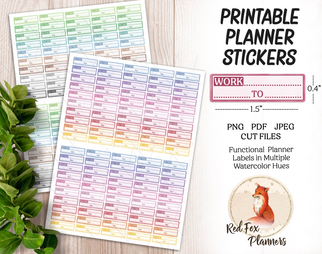 WORK SCHEDULE Planner Stickers, 1.5" X .4", Printable Labels, Digital ...