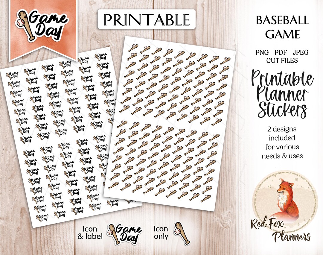 Baseball Game Functional Digital Printable Stickers, Instant Download ...
