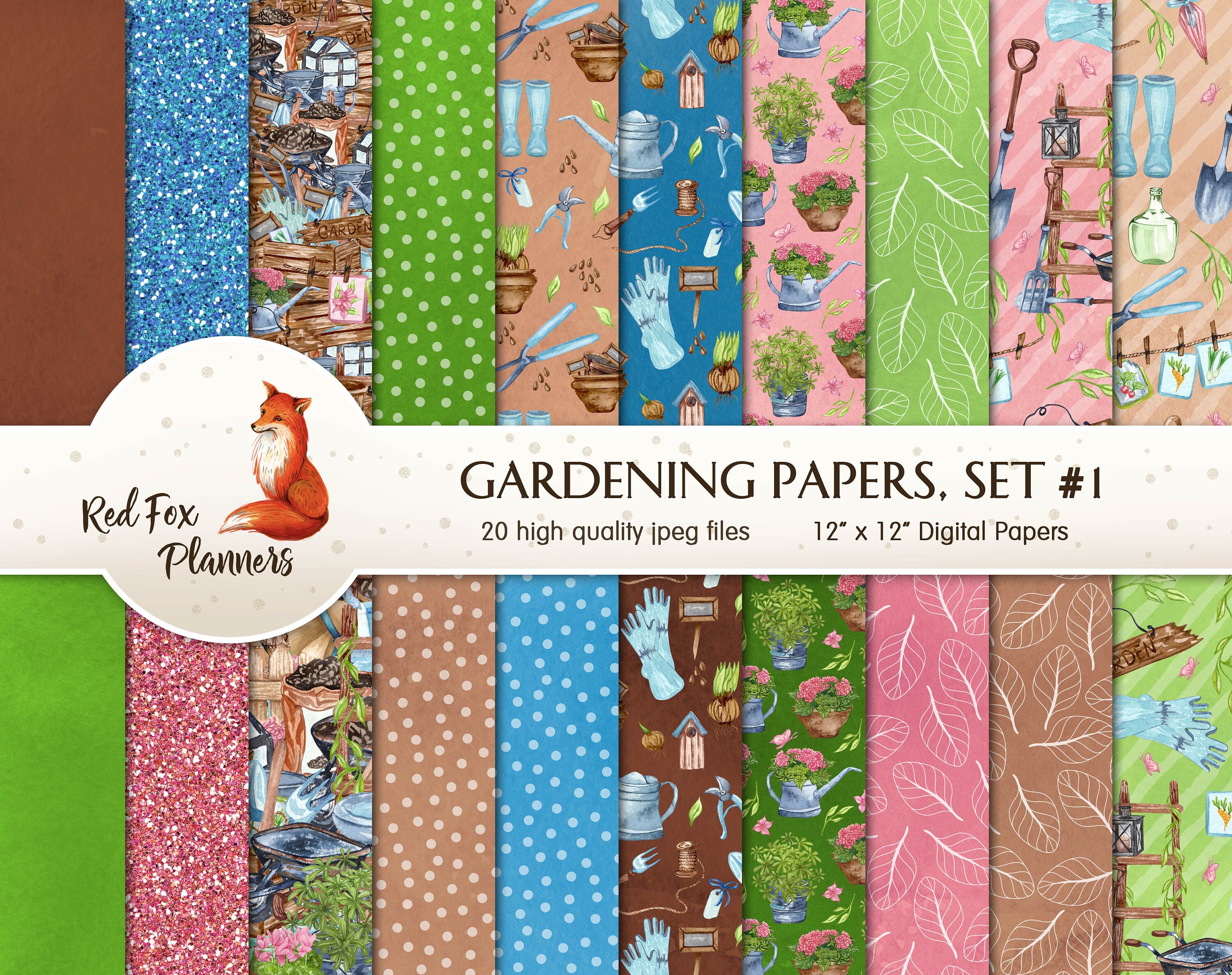 GARDENING Set #1 Digital Paper Pack, 20 Quantity, Spring, Garden ...