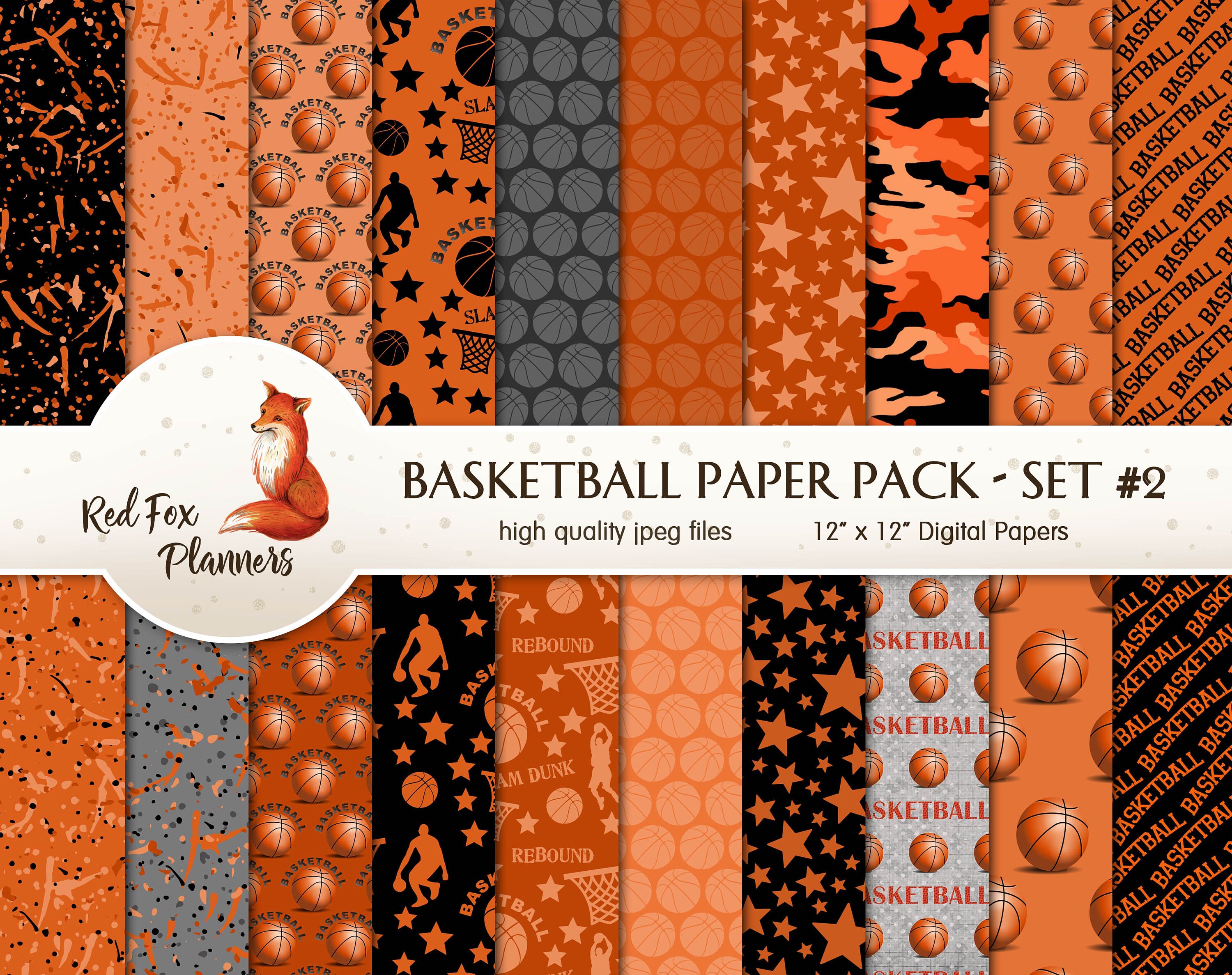 BASKETBALL Set #2 Digital Paper Pack, 20 Quantity, Hoops, Basket, Ball ...