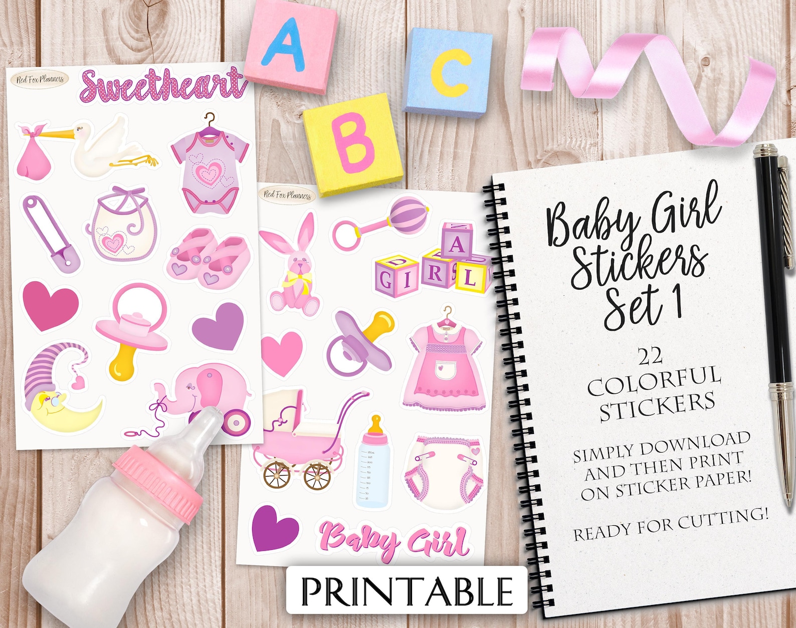 BABY GIRL Stickers set 1 22 Digital Printable Stickers - Etsy Sweden