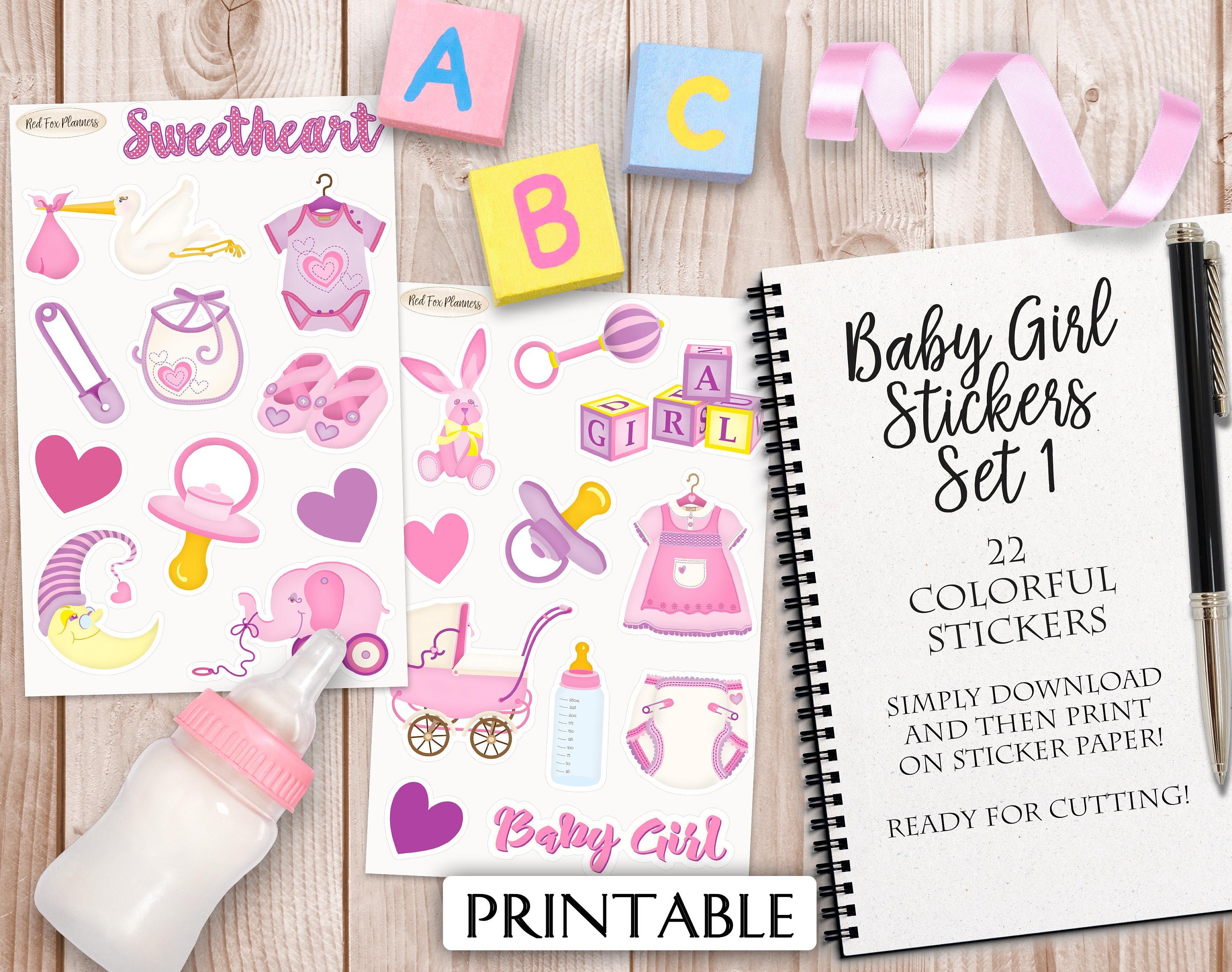 BABY GIRL Stickers set 1 22 Digital Printable Stickers - Etsy Sweden