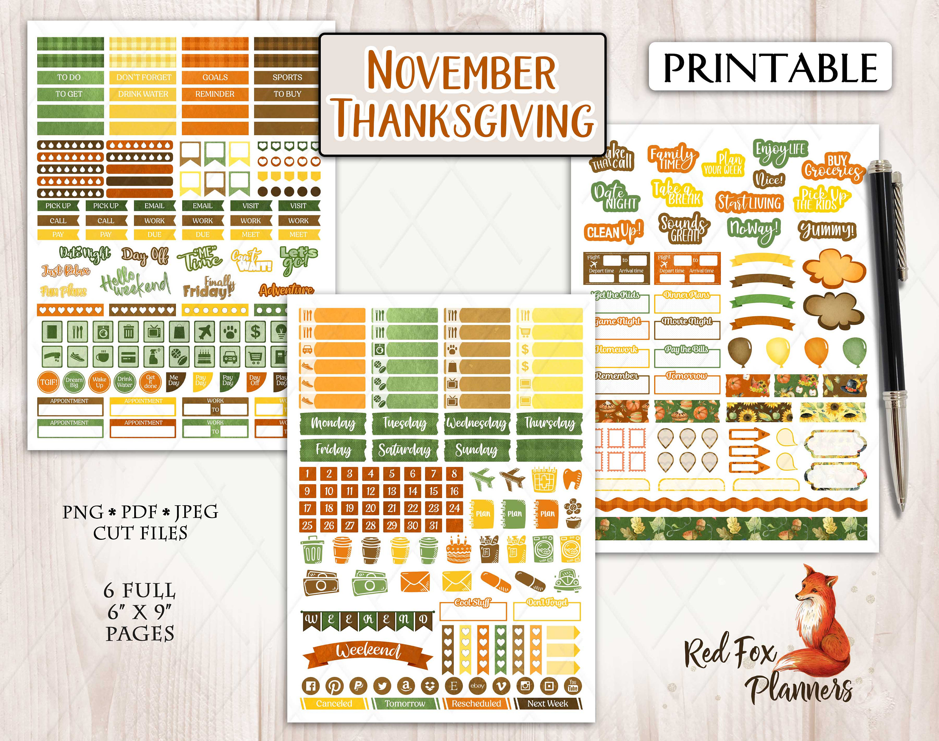 NOVEMBER THANKSGIVING Happy Planner (HP) Weekly Printable Planner ...