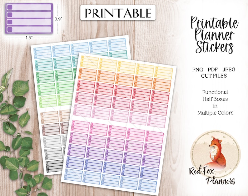 HALF BOX Watercolor Printable Planner Stickers, 4 Checklist Lines ...