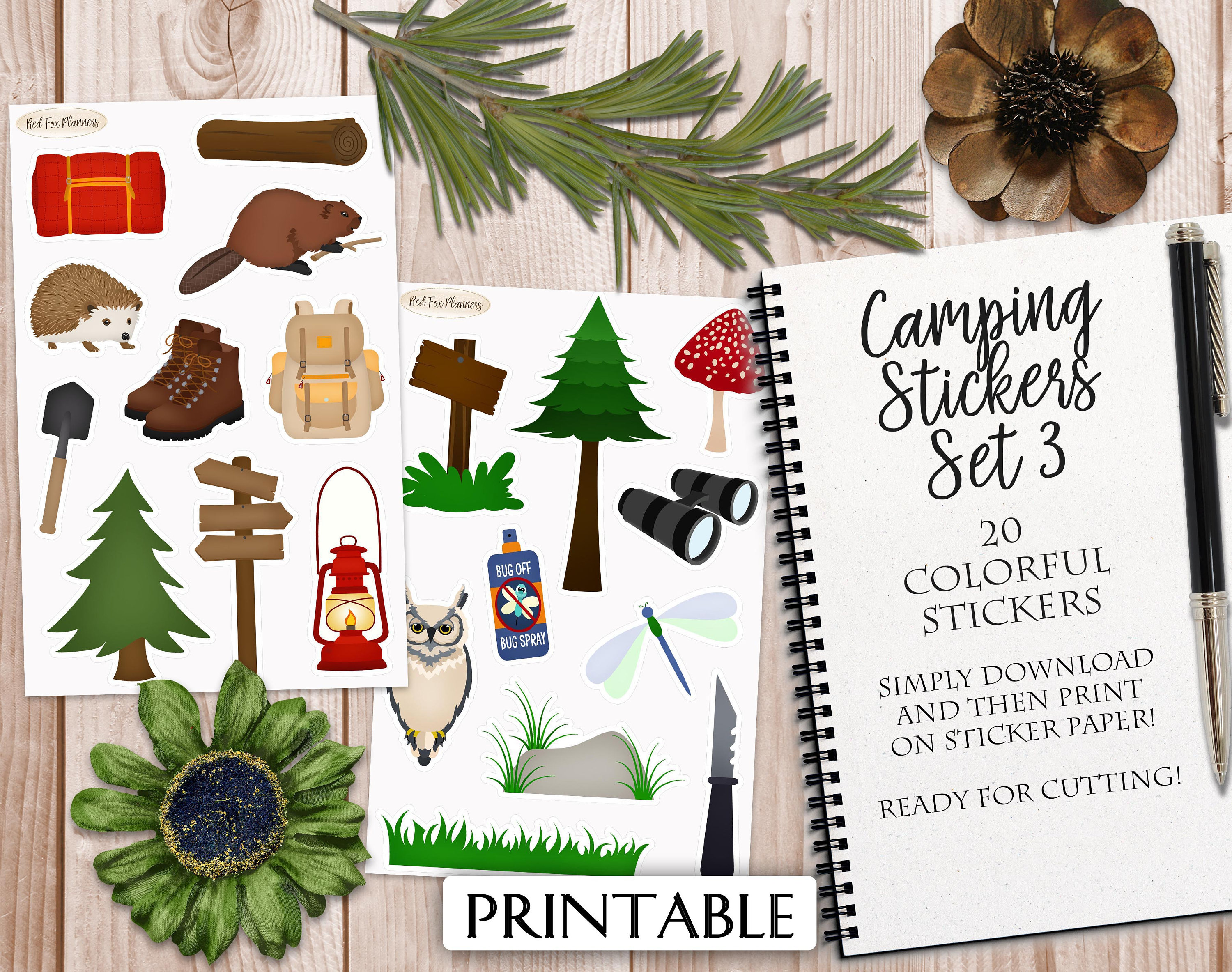 CAMPING Stickers (set #3) 20 Digital Printable Stickers, Instant ...