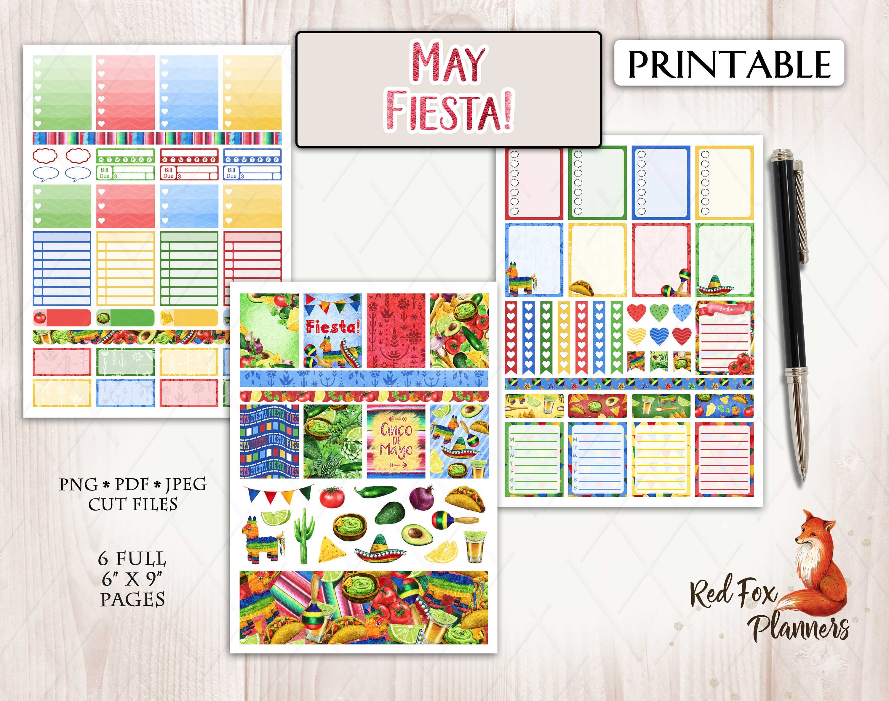 MAY FIESTA Erin Condren (ECLP) Weekly Printable Planner Stickers, Cinco ...