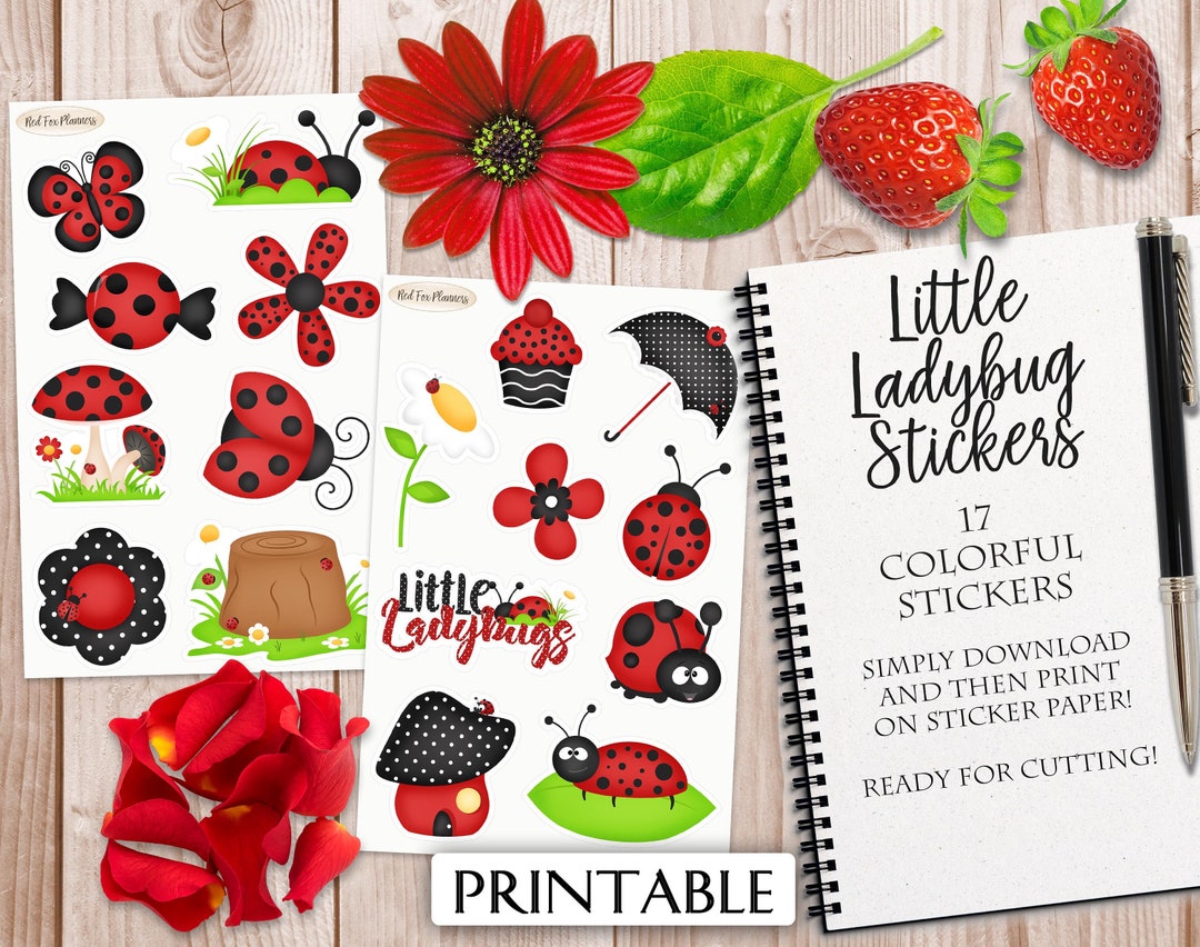 LADYBUG Stickers, 17 Digital Printable Stickers, Instant Download ...