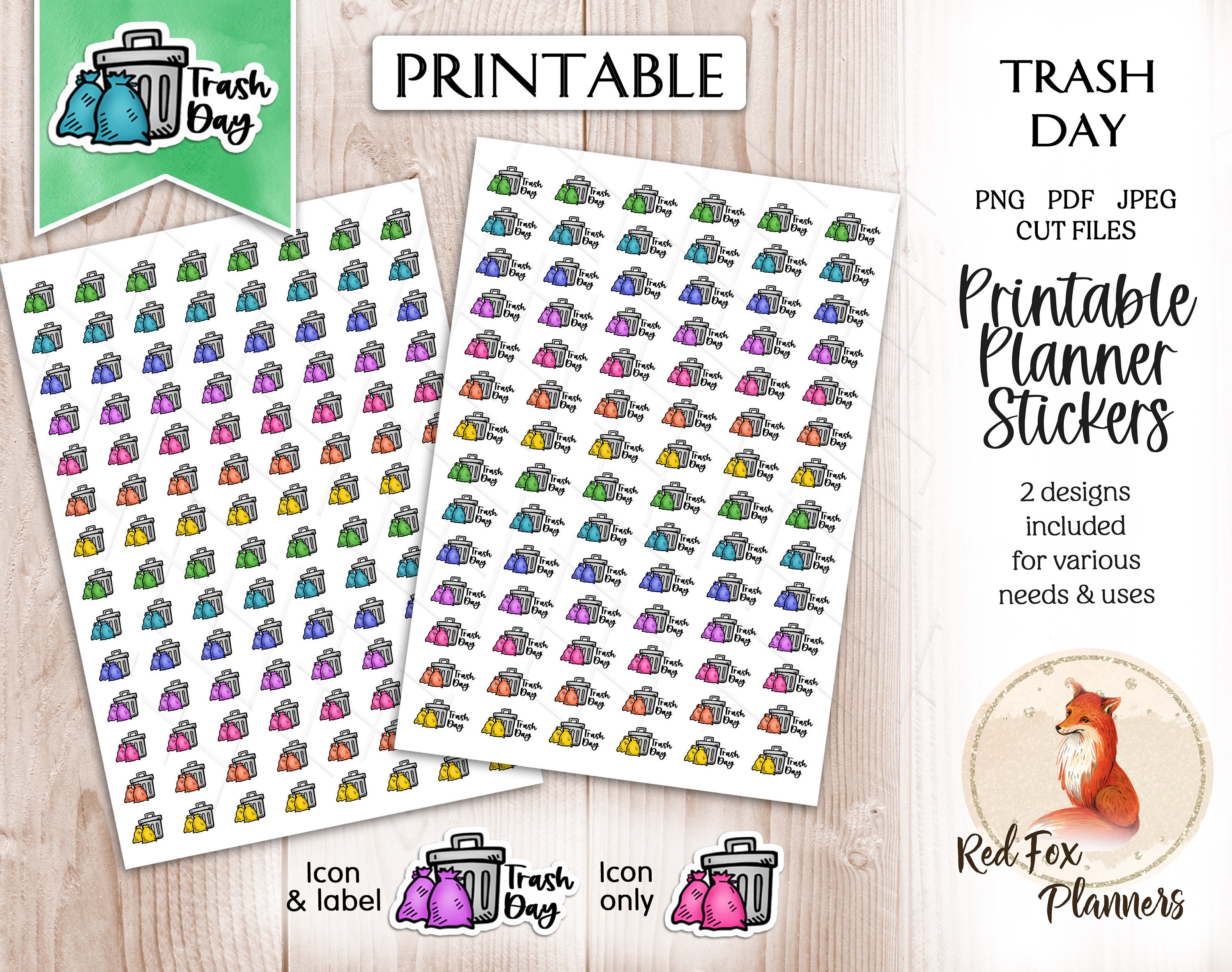 TRASH DAY Functional Digital Printable Stickers, Instant Download ...