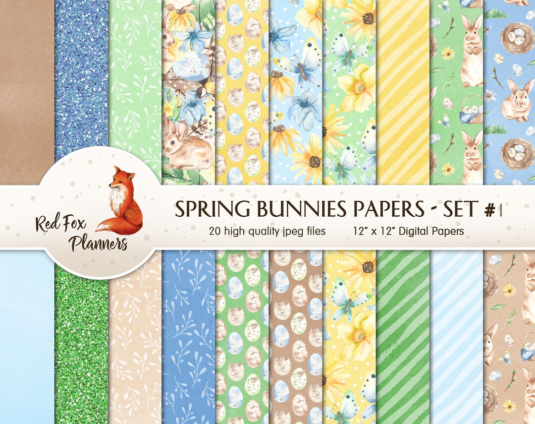 SPRING BUNNIES Set #1 Digital Paper Pack, 20 Quantity, Spring, Garden ...