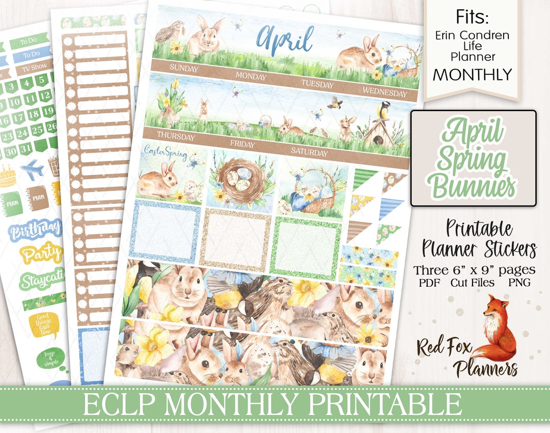 APRIL Spring Bunnies Erin Condren (ECLP) Monthly Printable Planner ...