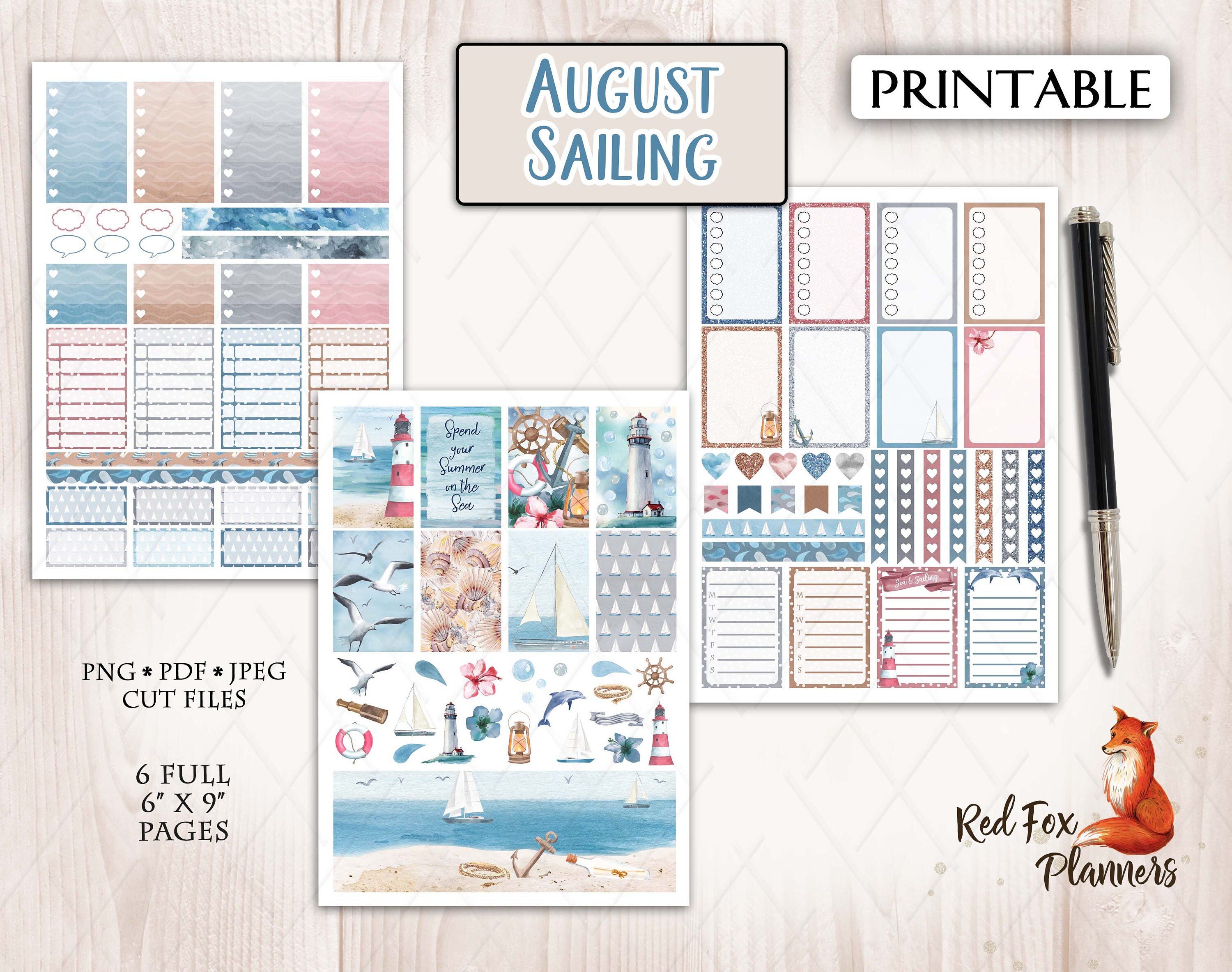 August Sailing Happy Planner (HP) Weekly Printable Planner Stickers ...