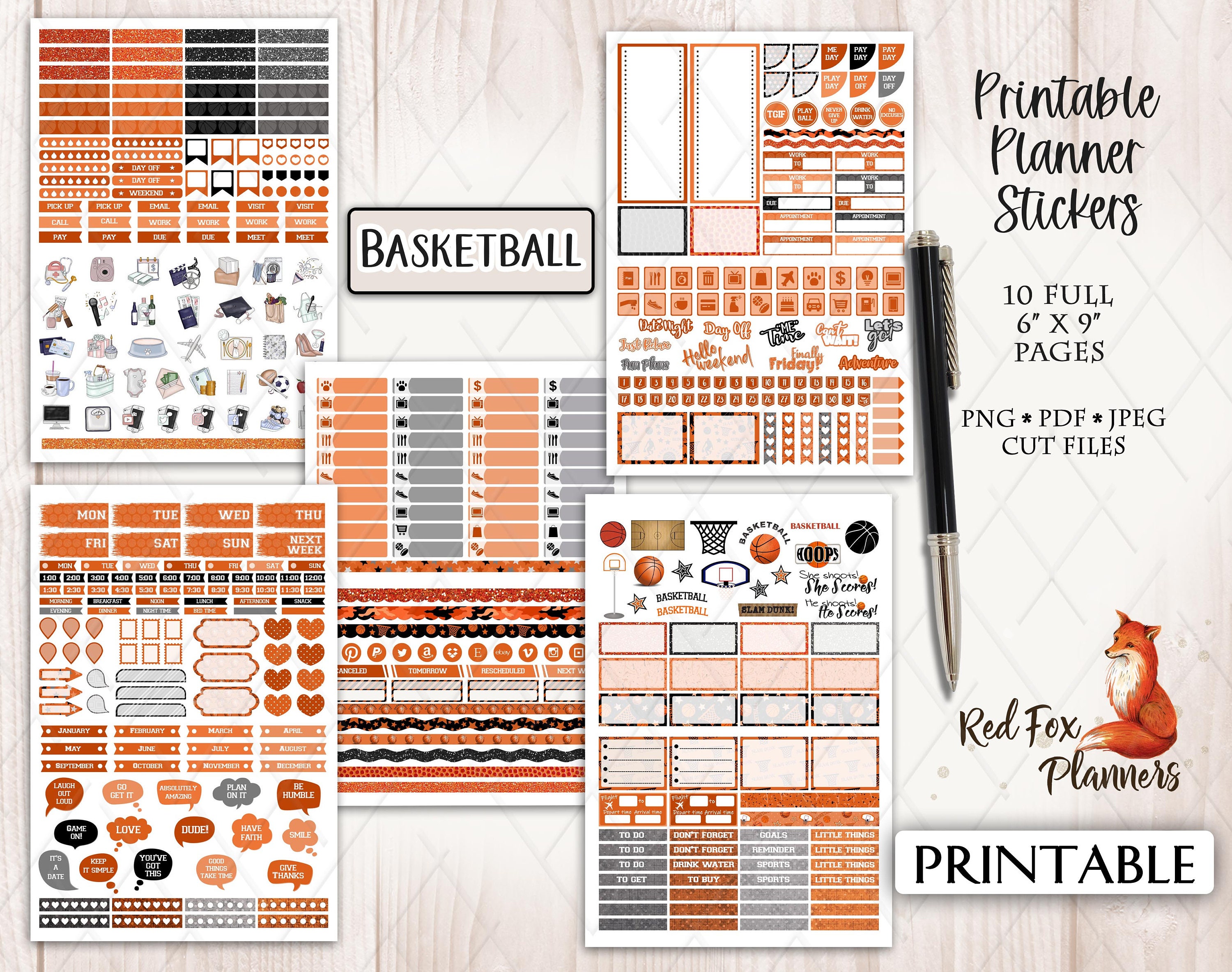 BASKETBALL Happy Planner Printable Planner Sticker Kit, Hoops, Basket ...