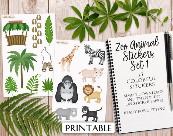 ZOO ANIMAL Stickers set 1 15 Digital Printable Stickers | Etsy