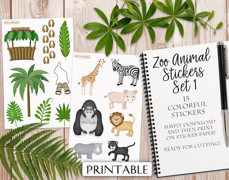 ZOO ANIMAL Stickers (set #1), 15 Digital Printable Stickers, Instant ...