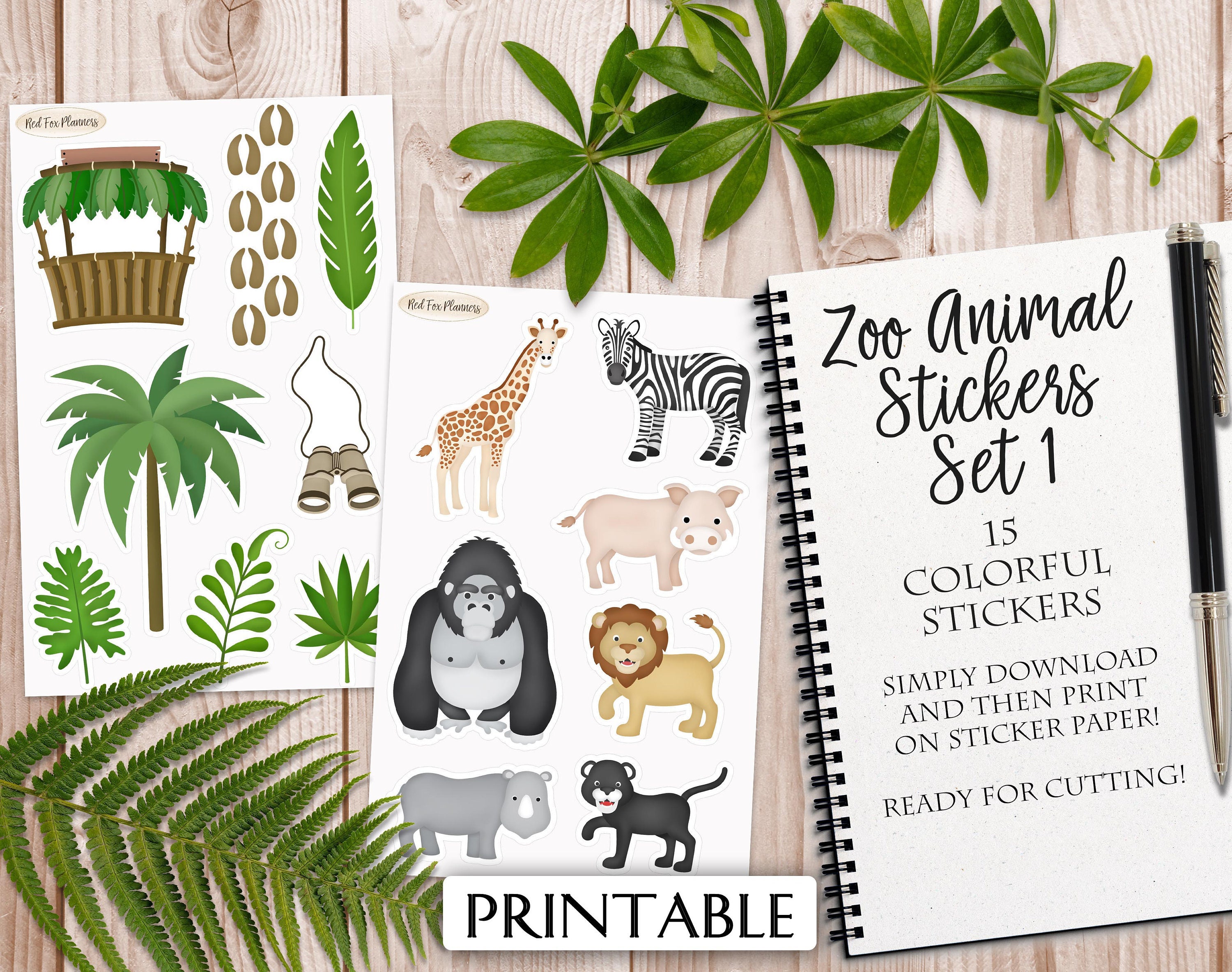 ZOO ANIMAL Stickers (set #1), 15 Digital Printable Stickers, Instant ...