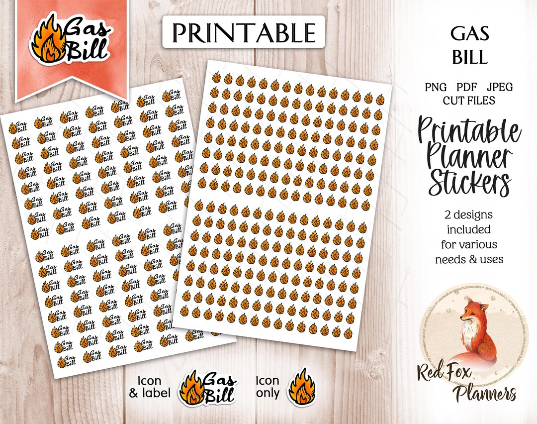 GAS BILL Functional Digital Printable Stickers, Instant Download ...