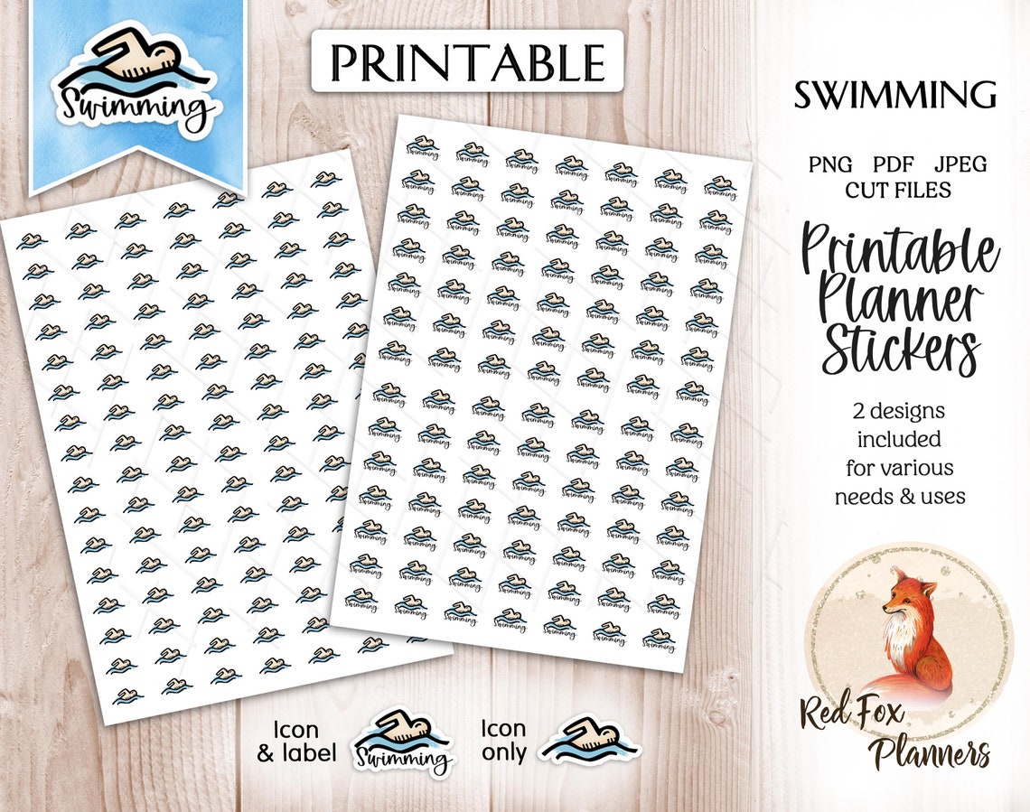 SWIMMING Functional Digital Printable Stickers, Instant Download ...