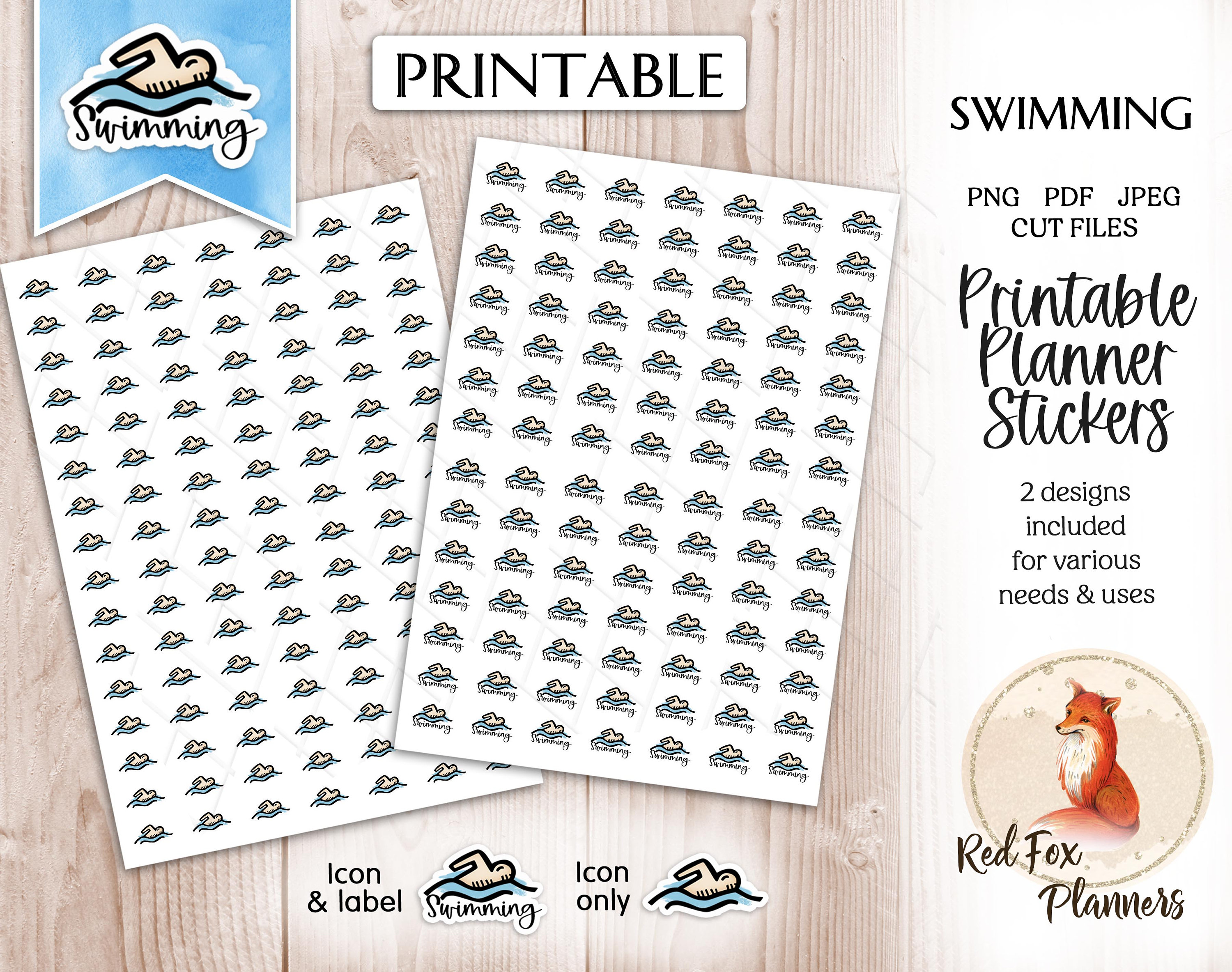 SWIMMING Functional Digital Printable Stickers, Instant Download ...