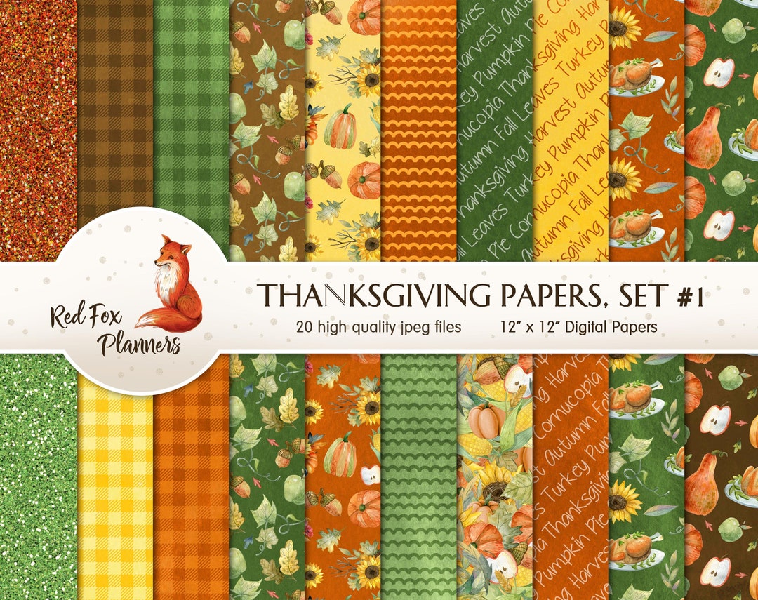 THANKSGIVING Set #1 Digital Paper Pack, 20 Quantity, Fall, Autumn ...