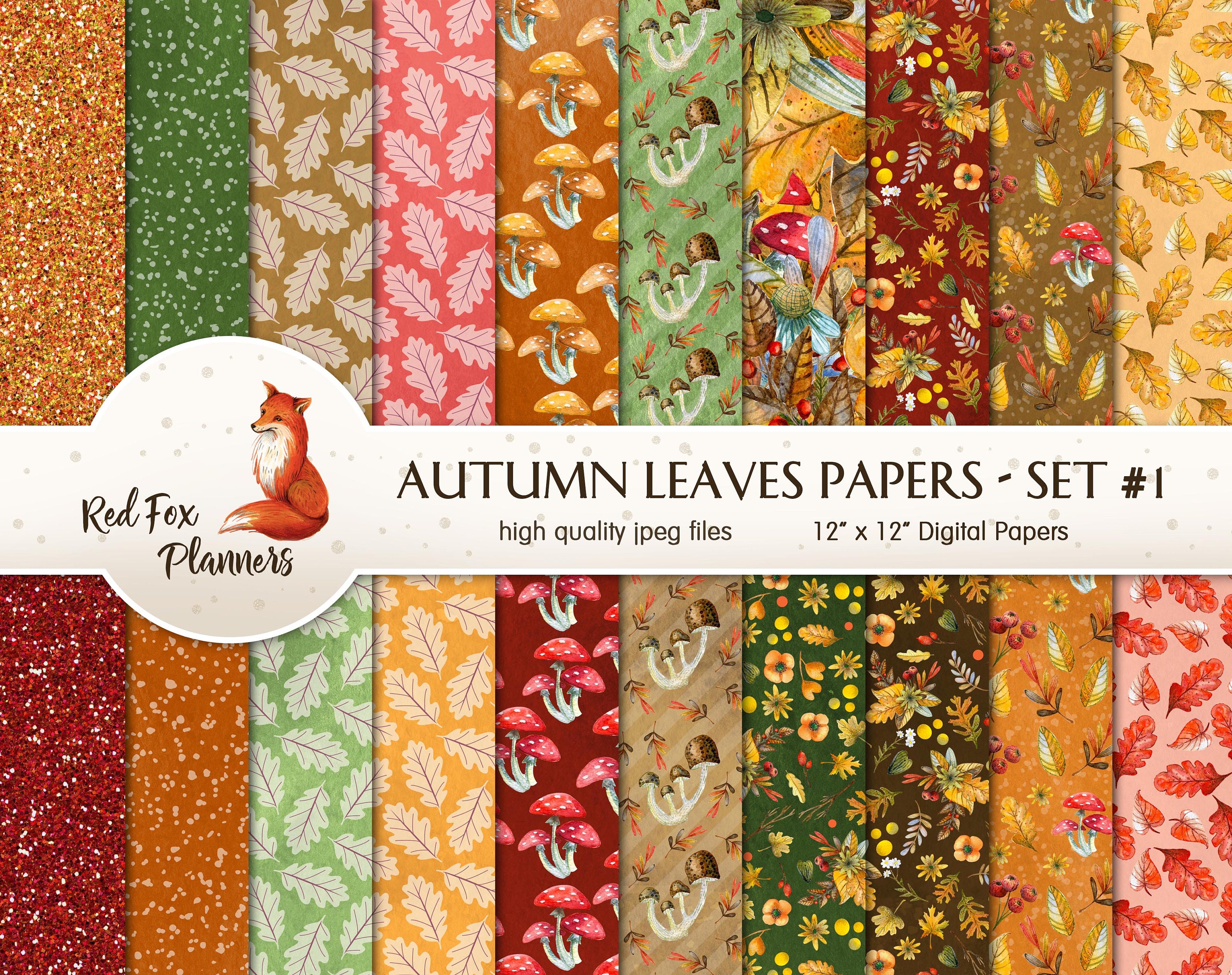 AUTUMN LEAVES Set #1 Digital Paper Pack, 20 Quantity, Fall, Autumn ...