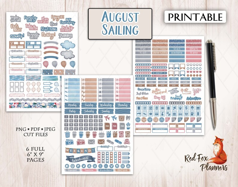 August Sailing Happy Planner (HP) Weekly Printable Planner Stickers ...