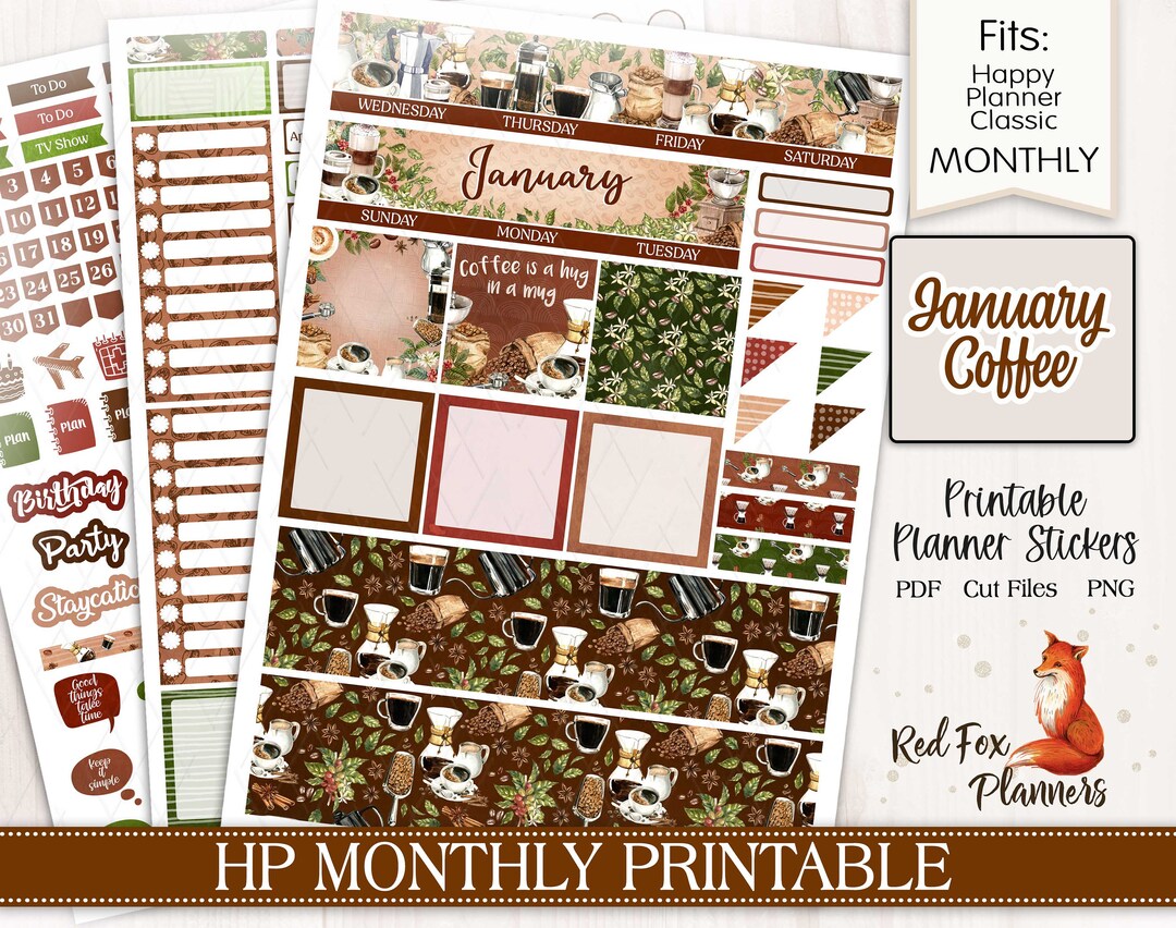 JANUARY COFFEE Happy Planner (HP) Monthly Printable Planner Stickers ...