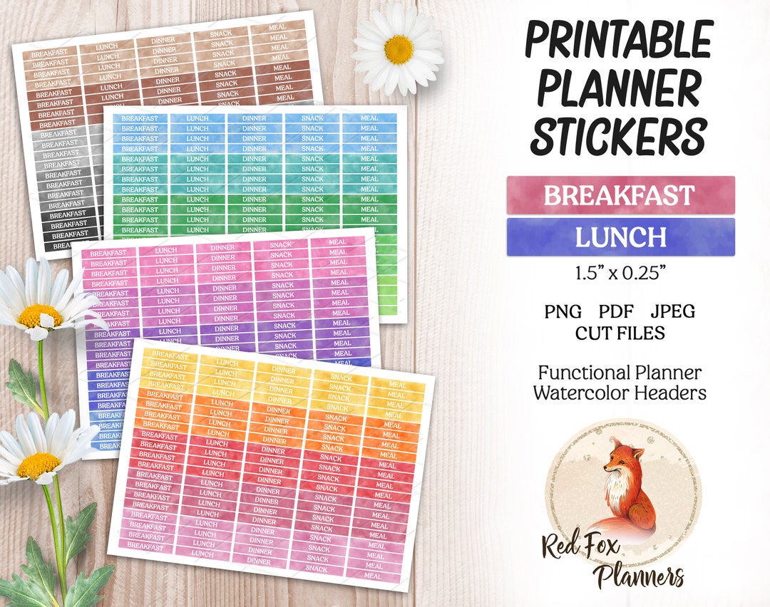 MEAL Header Planner Stickers, 1.5" X .25", Printable Labels, Digital ...
