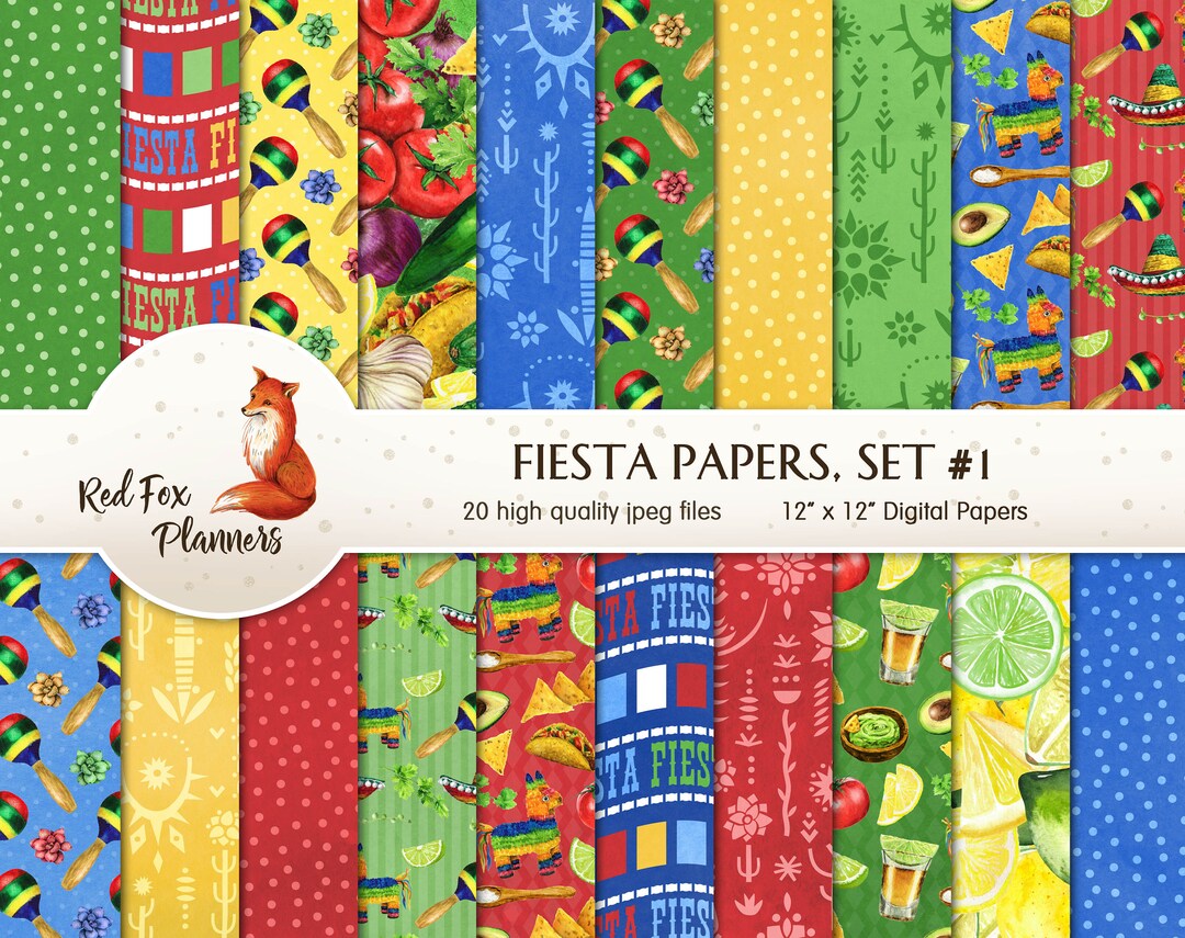 FIESTA Set #1 Digital Paper Pack, 20 Quantity, Cinco De Mayo, Mexico ...