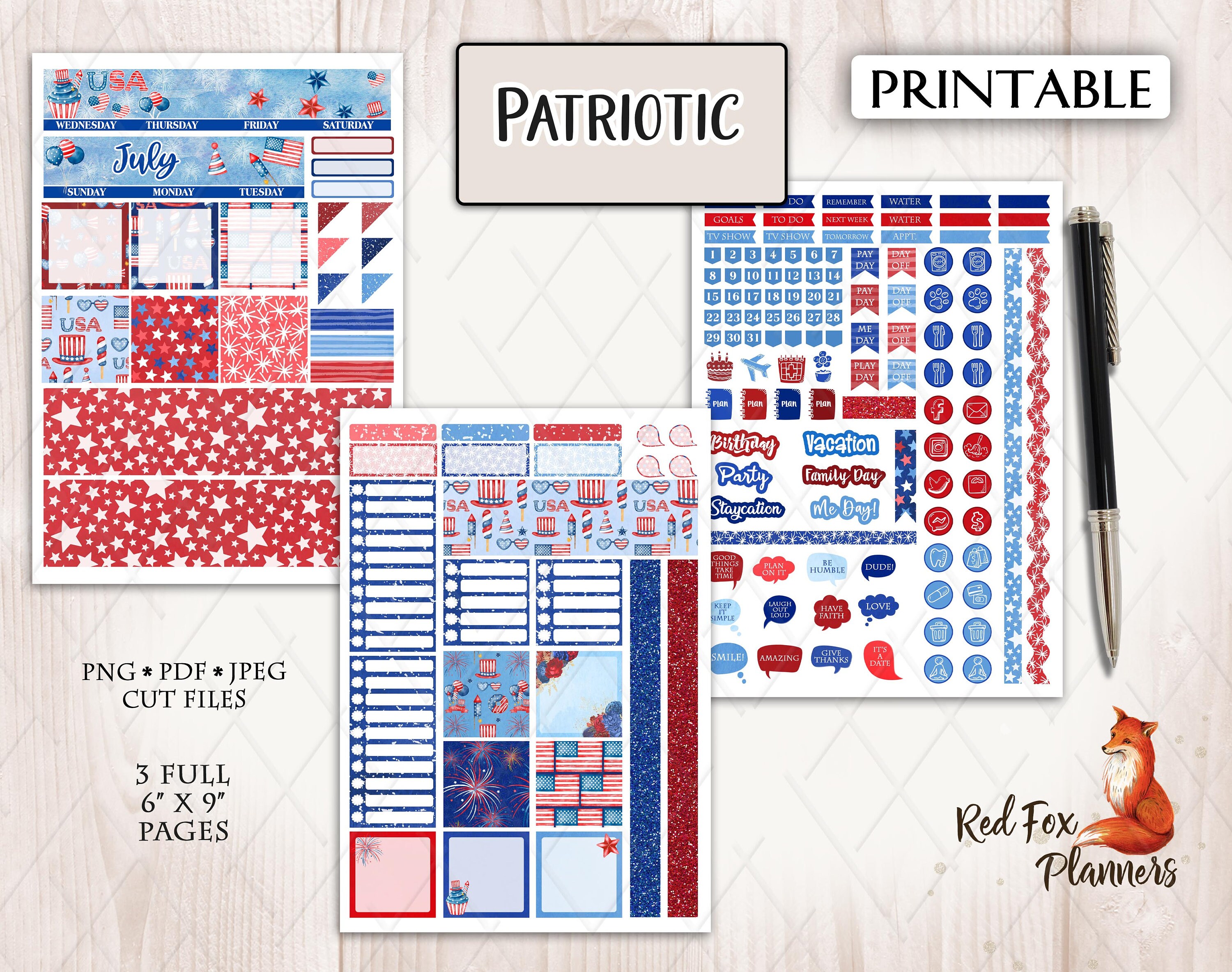 PATRIOTIC Happy Planner Classic (HP) Printable Monthly Planner Stickers ...