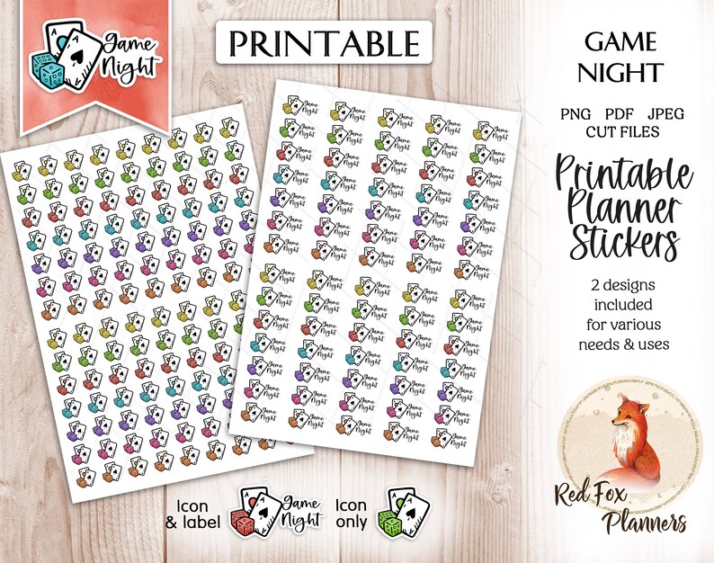 GAME NIGHT Functional Digital Printable Stickers, Instant Download ...
