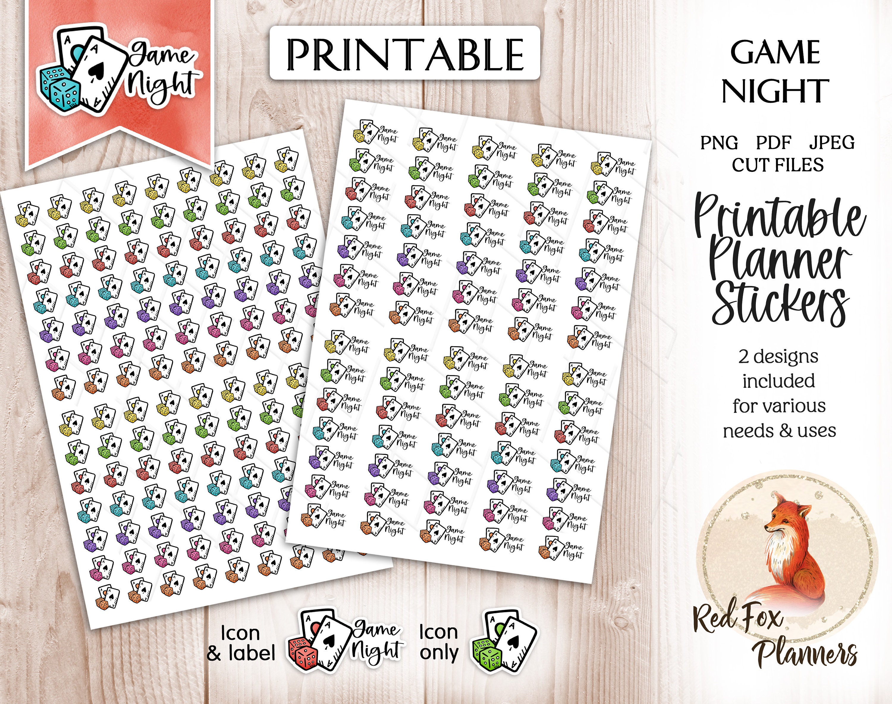 GAME NIGHT Functional Digital Printable Stickers, Instant Download ...
