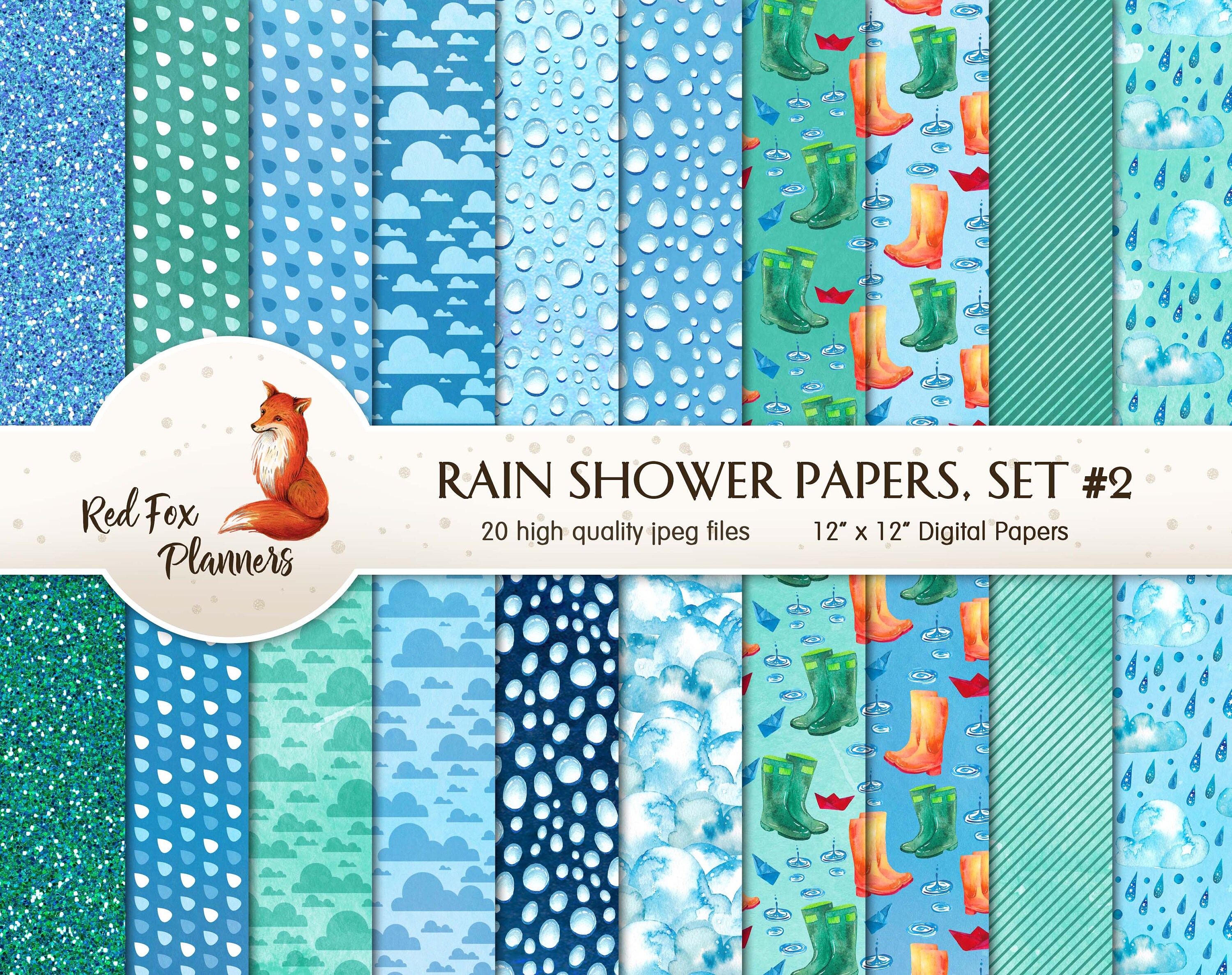 RAIN SHOWERS Set #2 Digital Paper Pack, 20 Quantity, Water, Puddles ...