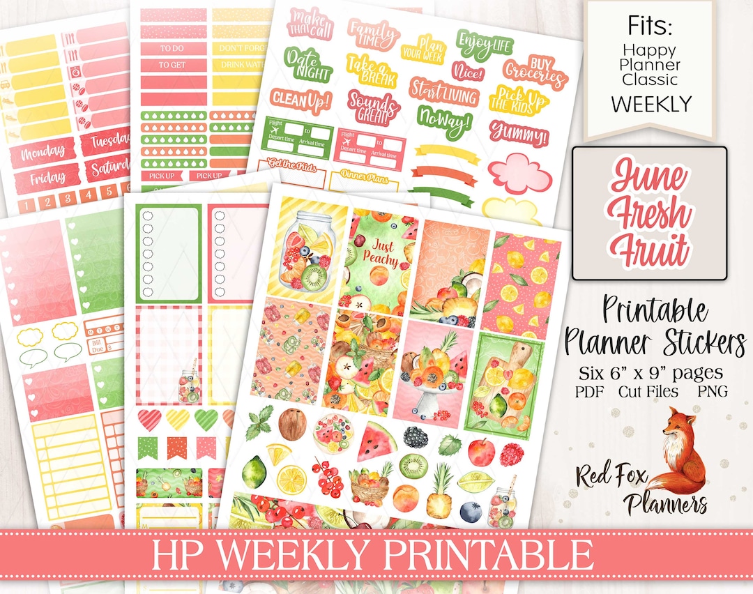 June Fresh Fruit Happy Planner (HP) Weekly Printable Planner Stickers ...