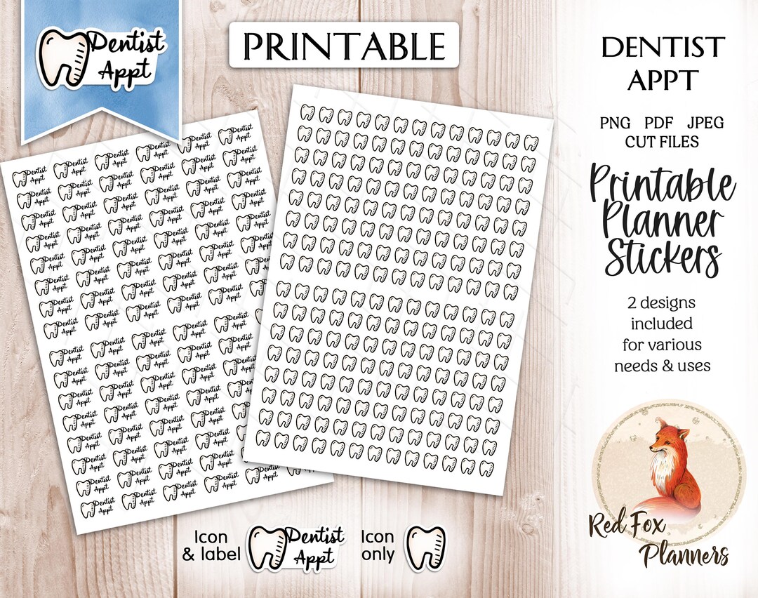 Dentist Appointment Functional Digital Printable Stickers, Instant ...