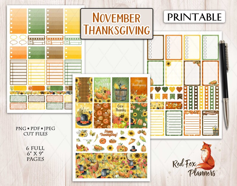 NOVEMBER THANKSGIVING Happy Planner (HP) Weekly Printable Planner ...